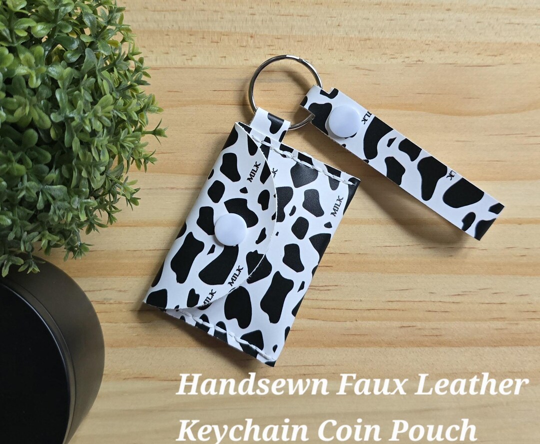 Handmade Faux Leather Cow Print Coin Wallet, Compact Design, Secure ...