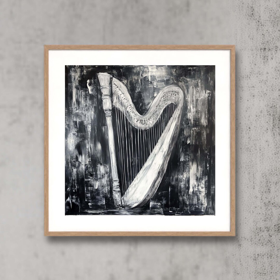 King David's Harp - Digital Print, Black and White Biblical Art, Torah ...
