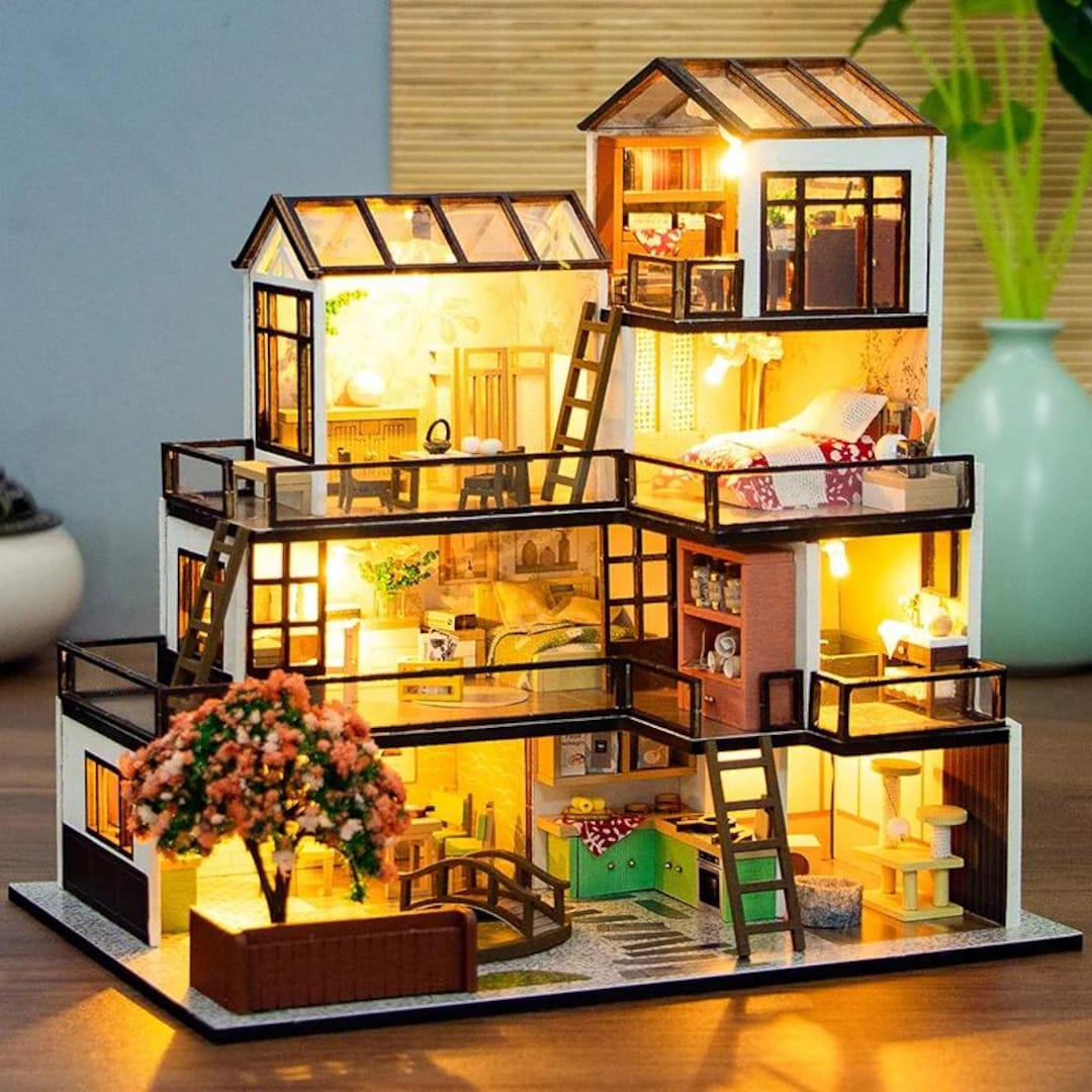 DIY Dollhouse Kit Miniature Dream Town Villa Casa Dollhouse Miniatures ...