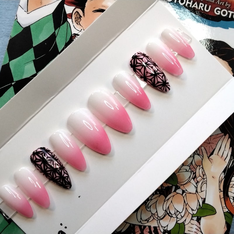 Demon Slayer Nails Short Nezuko - Etsy