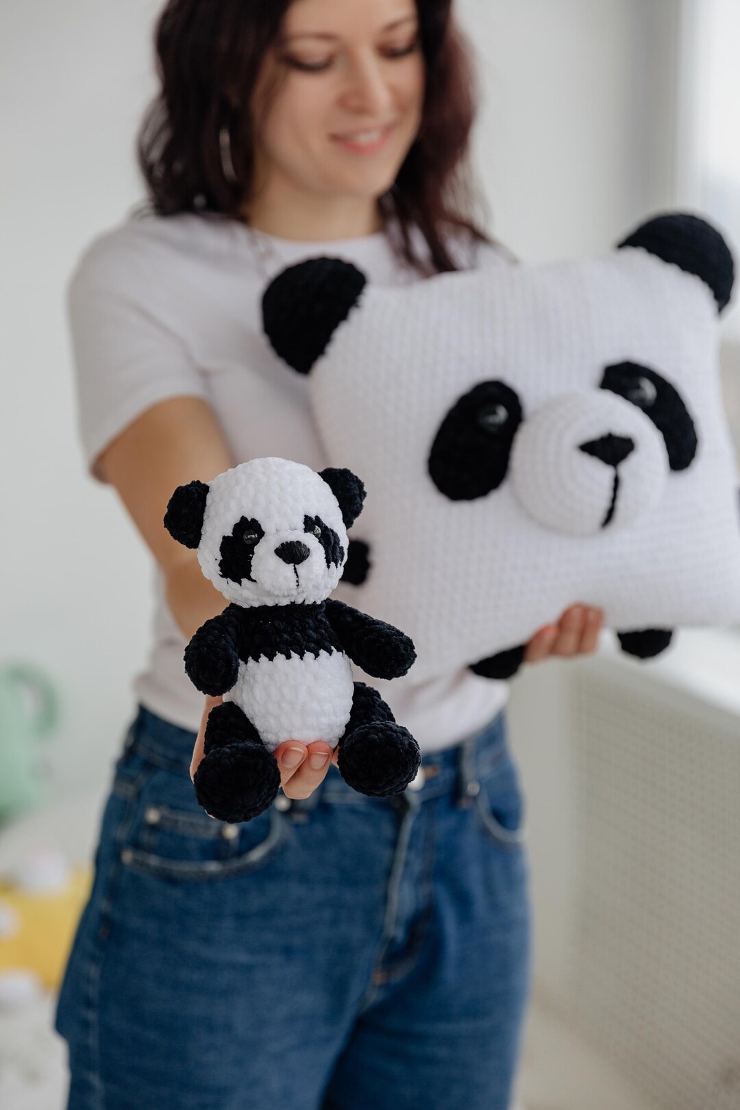 Crochet Pattern Panda Set 2 in 1 (pillow and Toy), Amigurumi Panda Pattern, Crochet Pillow Panda ...