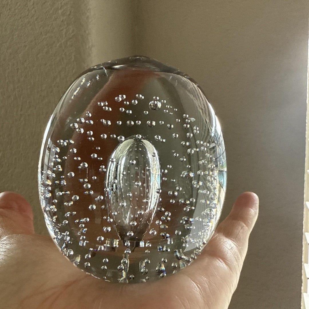 Hand Blown Round Clear Glass Large Paper Weight With Bubbles - Etsy