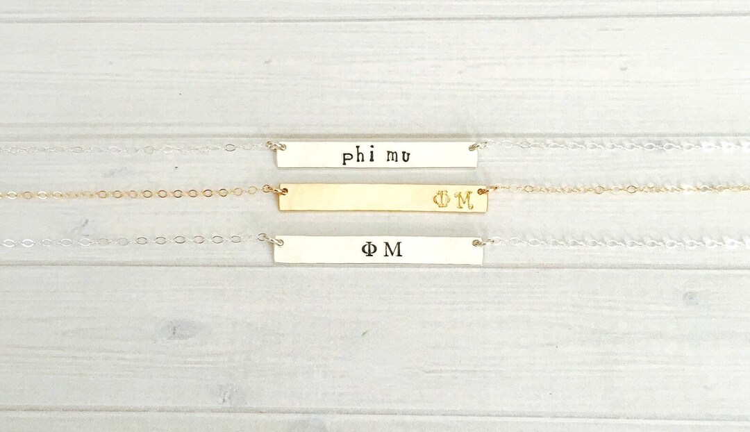 PHI MU Necklace - Phi Mu Jewelry - Sorority Bar Necklace - Sorority ...