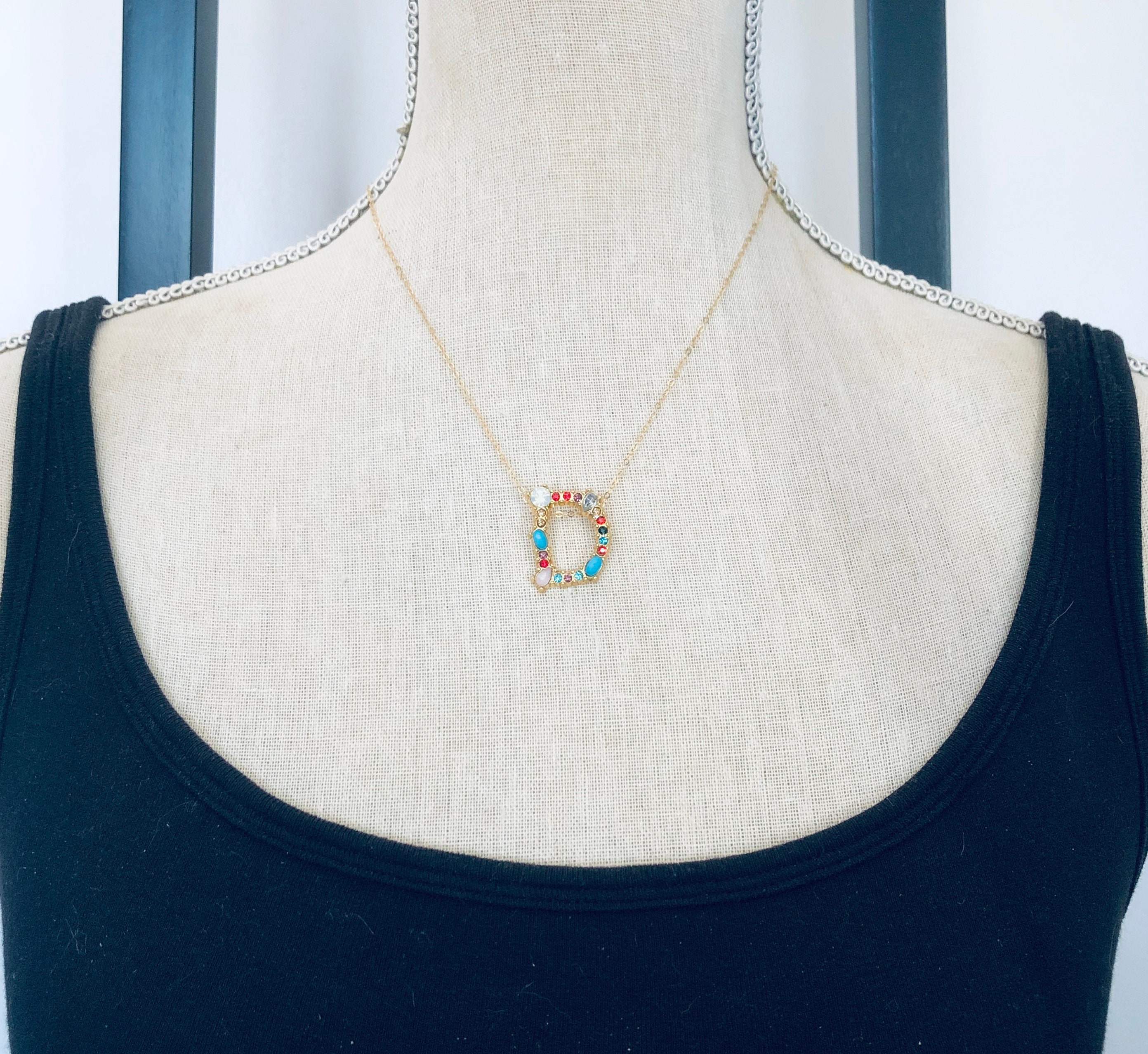 Gemstone Initial Necklace Letter Necklace Jeweled Initial Necklace Initial Jewelry Mother s Day Jewelry Mother s Day Gift Etsy