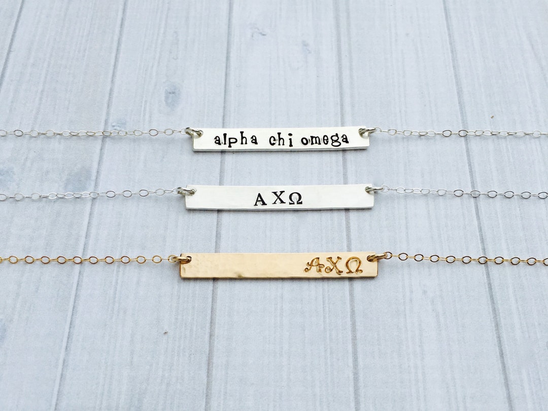 Alpha Chi Omega Necklace Alpha Chi Omega Jewelry Sorority Bar Necklace ...