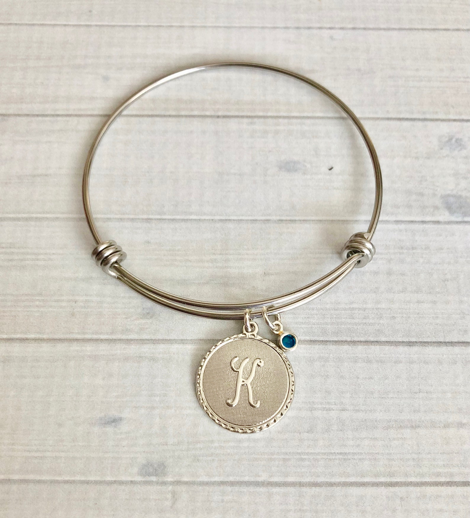 Initial Charm Bangle Personalized Initial Bracelet Initial - Etsy