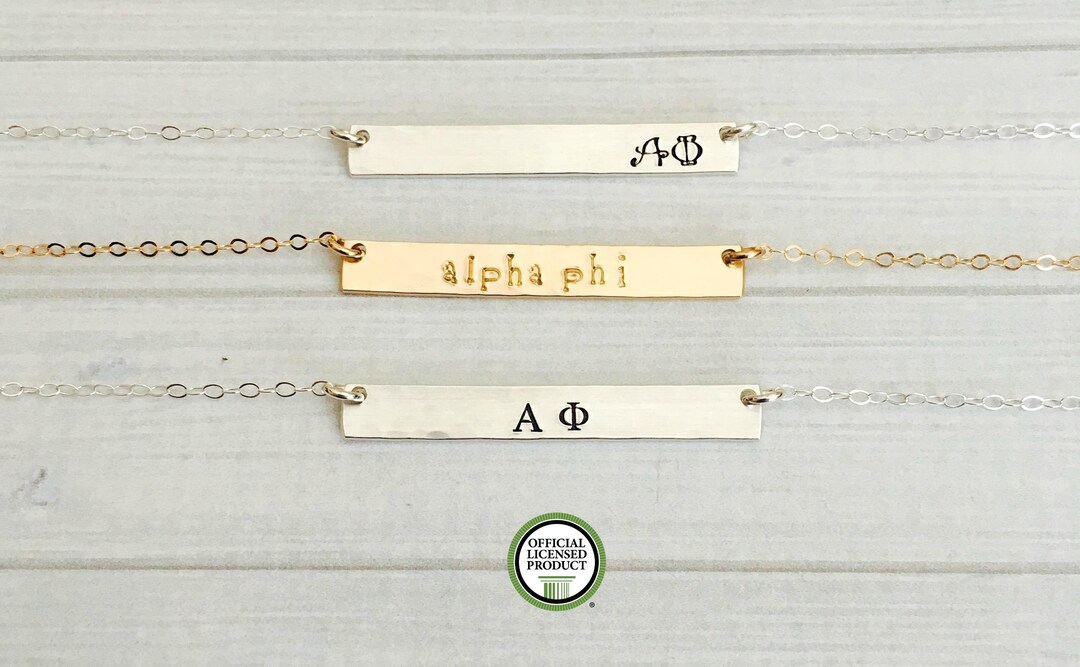 ALPHA PHI Necklace Alpha Phi Jewelry Sorority Bar Necklace - Etsy