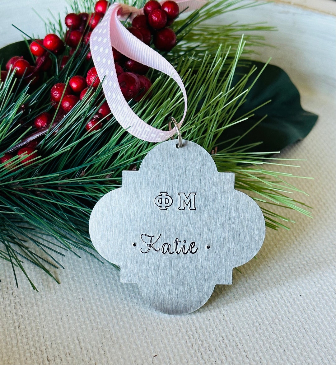 Phi Mu Ornament, Quatrefoil Ornament, Phi Mu Initiation Gift, Phi Mu ...