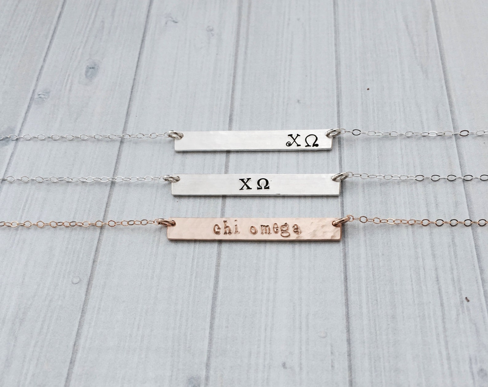 CHI OMEGA Necklace Chi Omega Jewelry Sorority Bar Necklace Hand Stamped ...