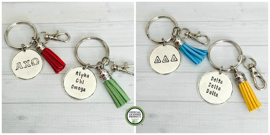 Sorority Key Chain Sorority Tassel Key Chain Pewter Key - Etsy