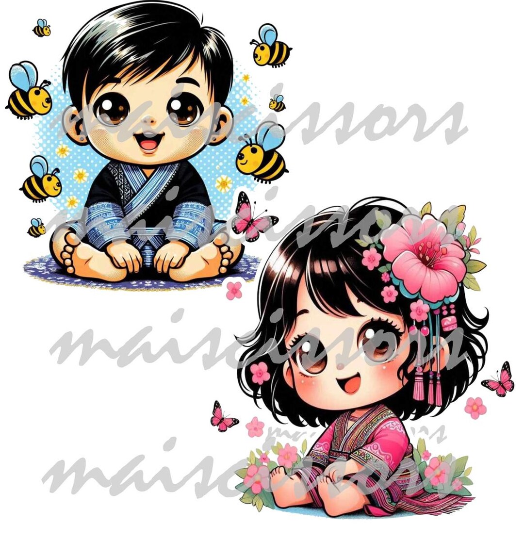 Hmong Asian Chibi Baby Boy Girl Digital Clipart - Etsy
