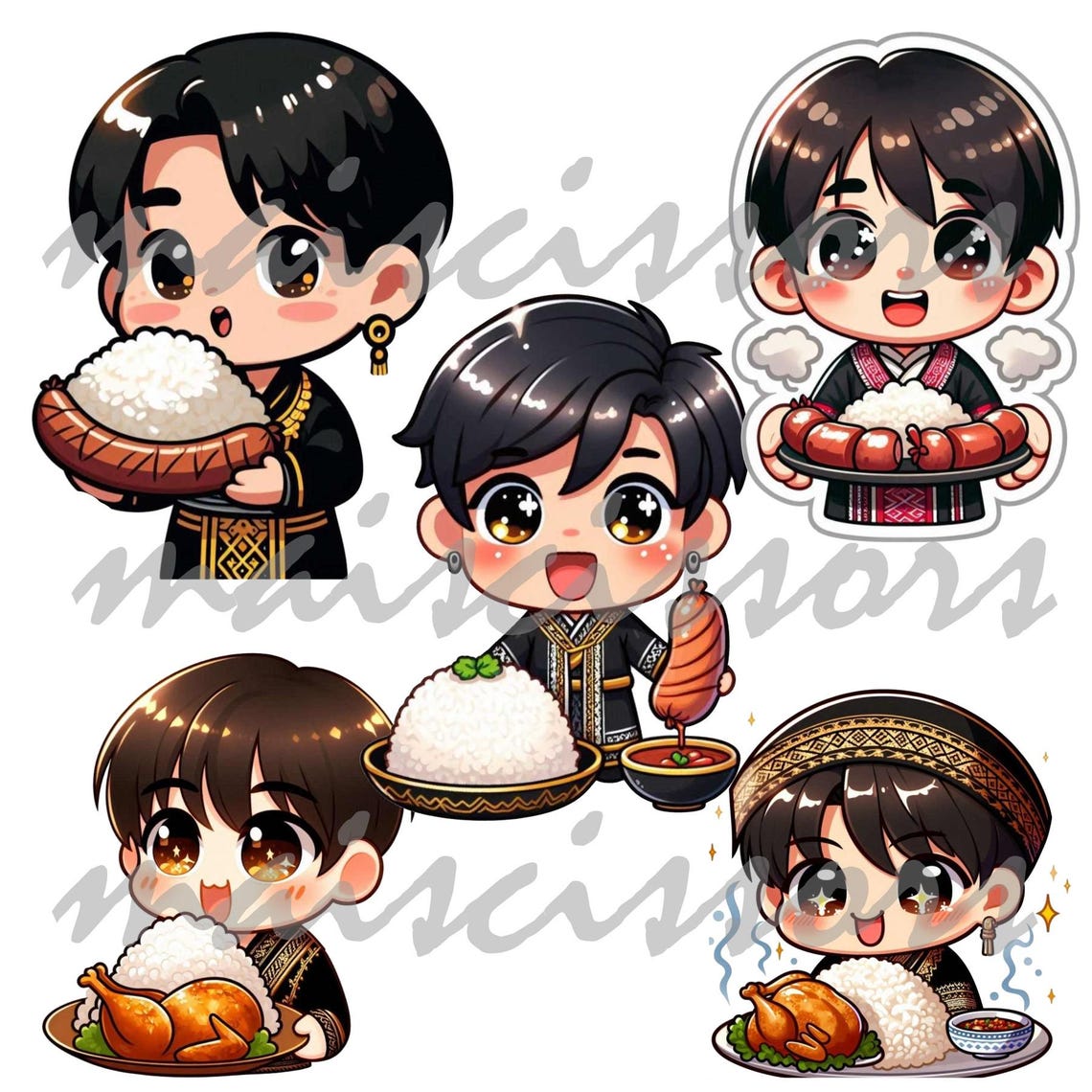 Hmong Asian Chibi Boy Man Men Hmong New Year Food Digital Art PNG ...