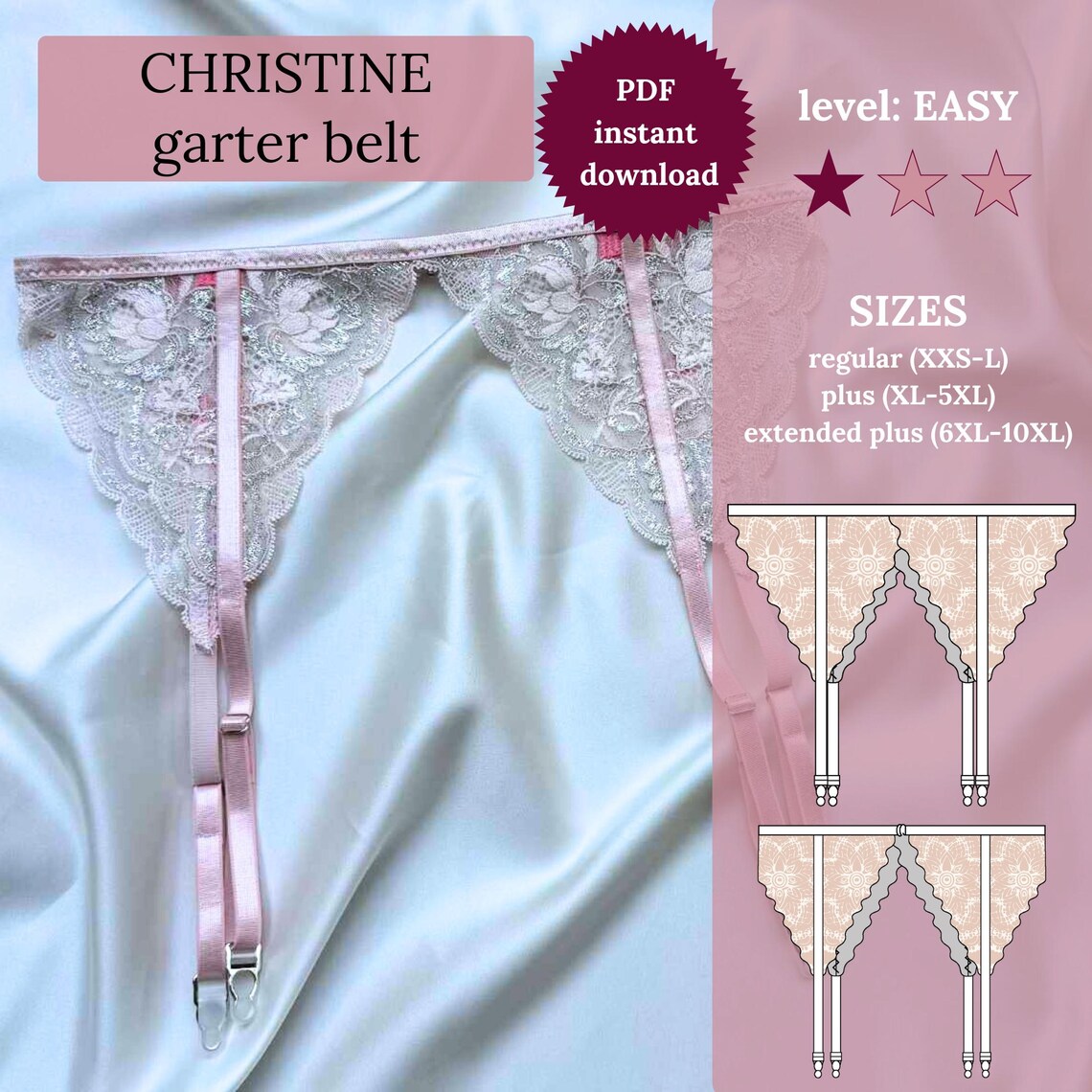 DIY Kit + Pattern – Christine Garter Belt - Silver / Pink - Etsy