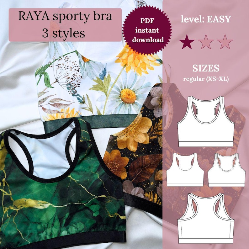 Raya Sporty Bra - PDF Sewing Pattern (regular Sizes XS-XL) - Etsy