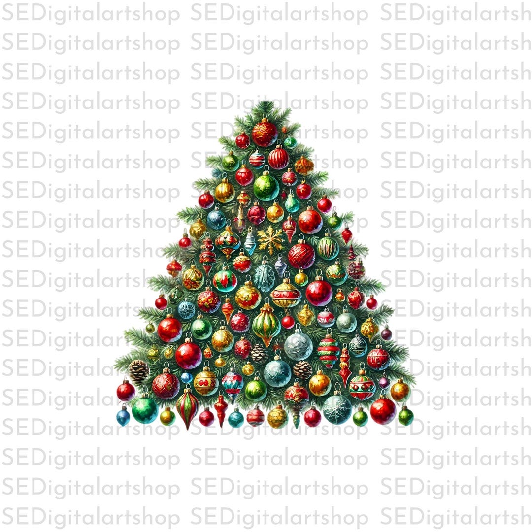 Vintage Christmas Tree Clipart - Festive Ornaments Sublimation & DTF ...