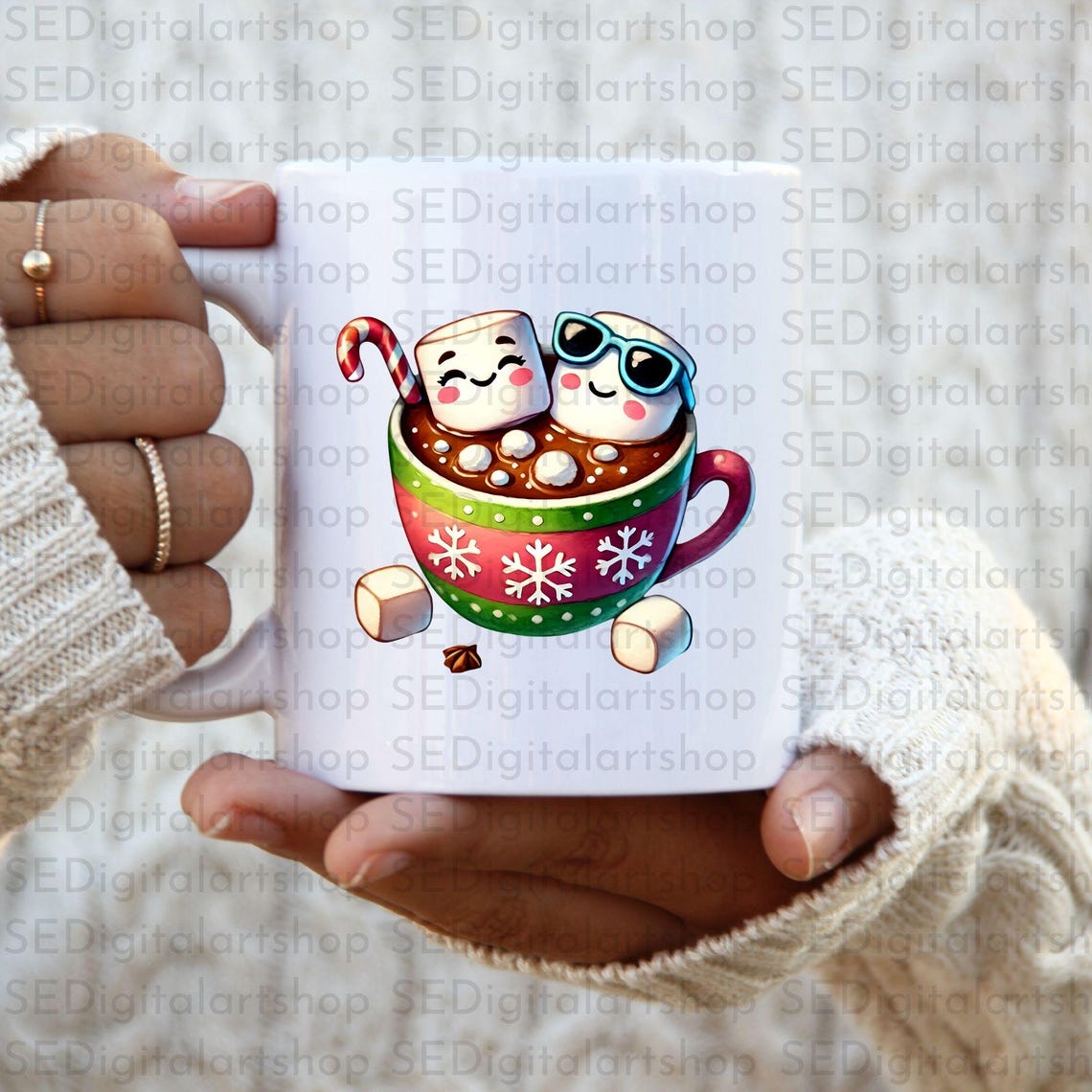 Christmas Hot Cocoa With Cute Marshmallows Digital Art | Sublimation ...
