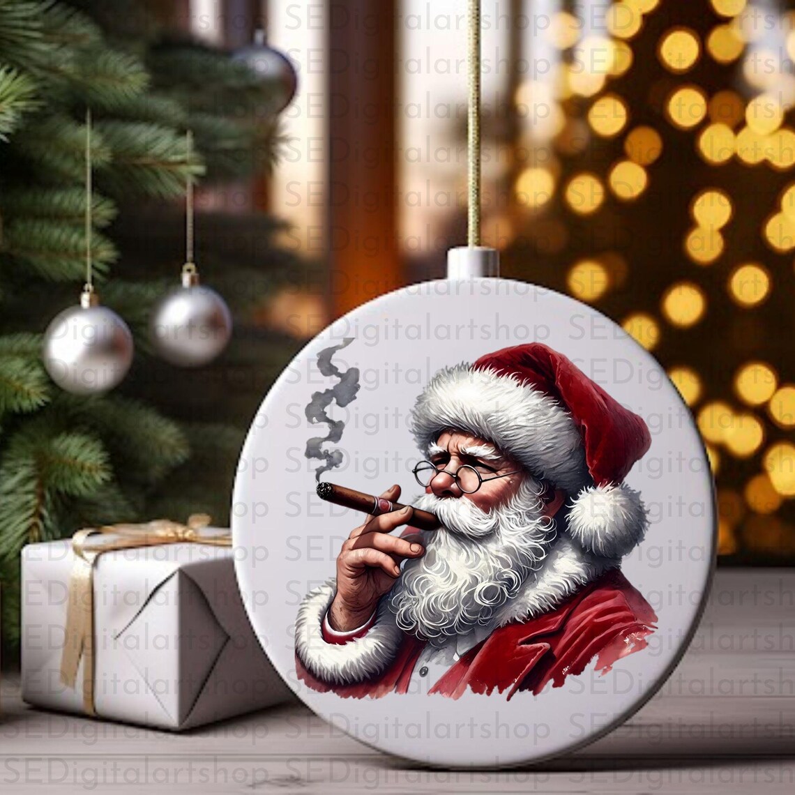 Vintage Santa Smoking Cigar Digital Art for Sublimation & DTF Printing ...