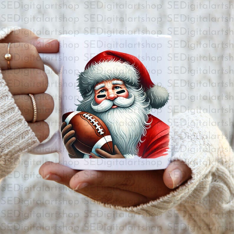 Santa Holding Football Christmas Digital Art | Sports-themed ...