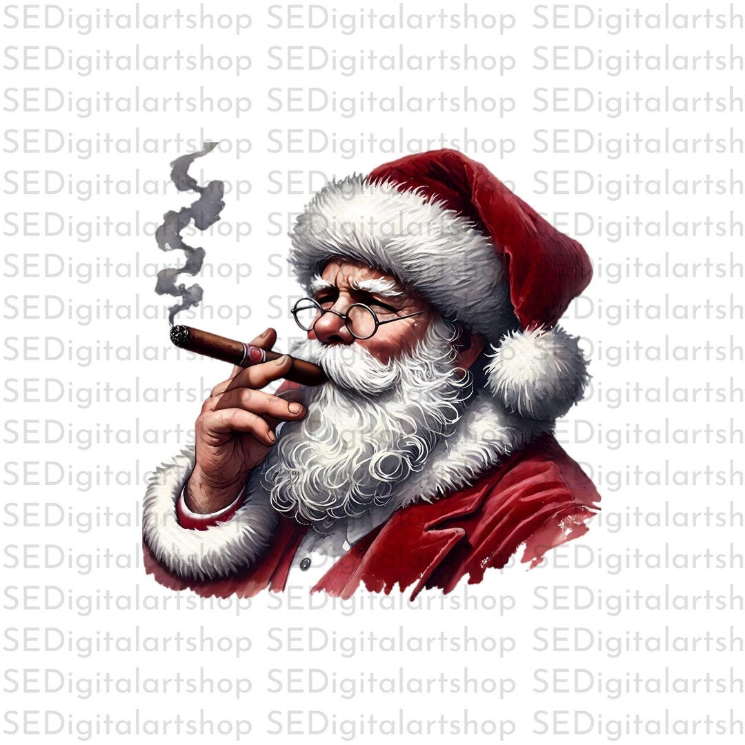 Vintage Santa Smoking Cigar Digital Art for Sublimation & DTF Printing ...