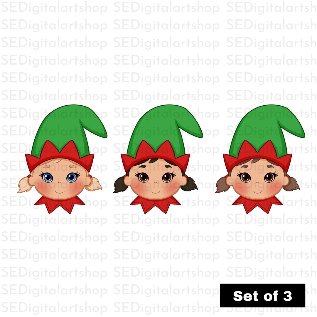 Cute Girl Christmas Elf Faces Digital Download for Sublimation & DTF ...