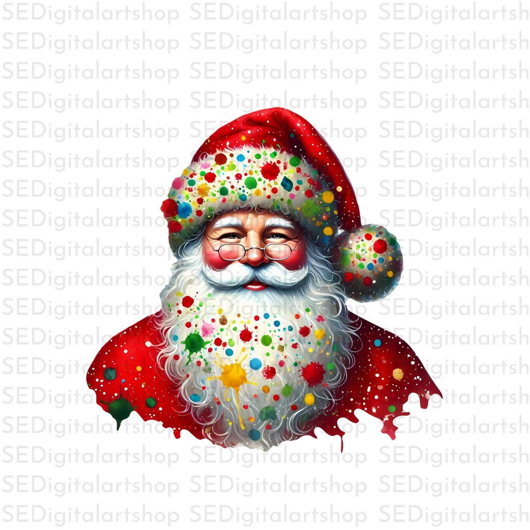 Colorful Splatter Santa PNG for Christmas Sublimation & DTF Printing - Etsy