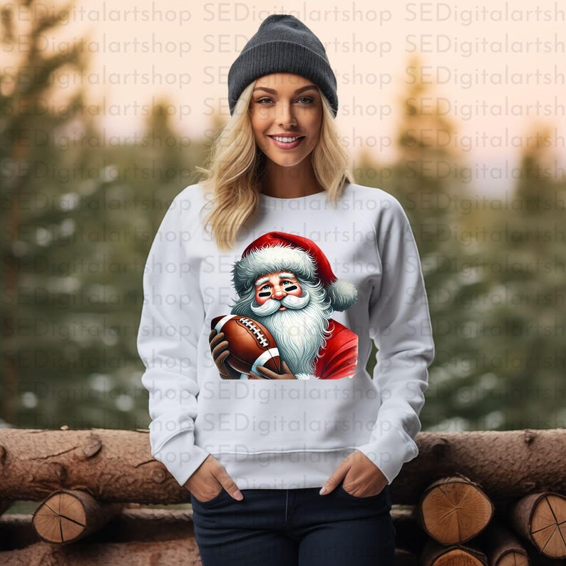 Santa Holding Football Christmas Digital Art | Sports-themed ...