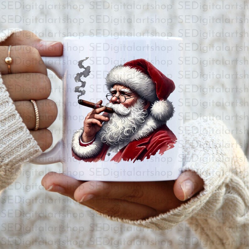 Vintage Santa Smoking Cigar Digital Art for Sublimation & DTF Printing ...