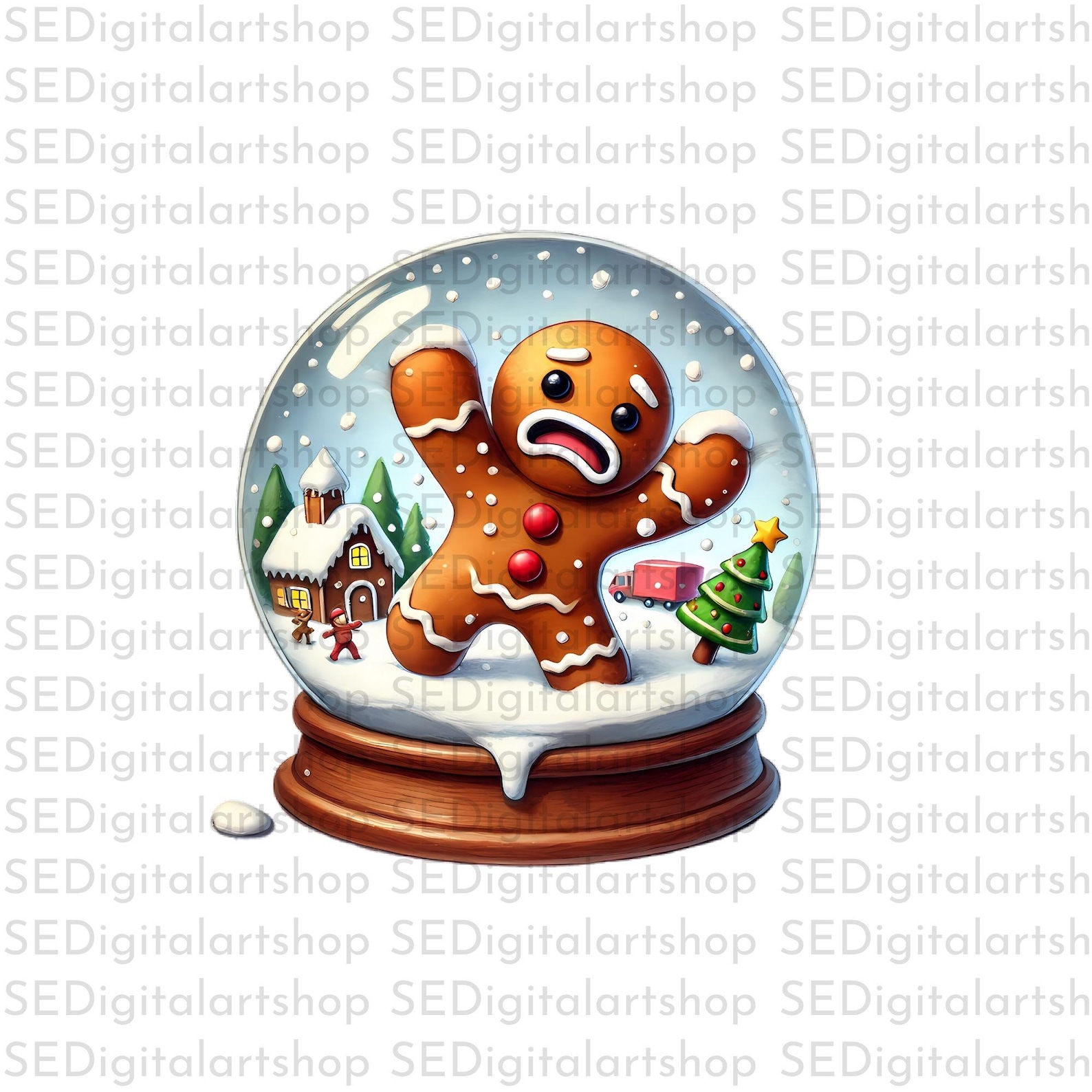 Frighten Gingerbread Snow Globe Digital Art | Christmas Sublimation ...