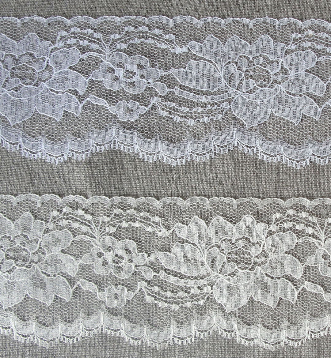3 Yds Ivory or White Raschel 3 Inch Flat Lace Trim, Wedding Lace Trim ...