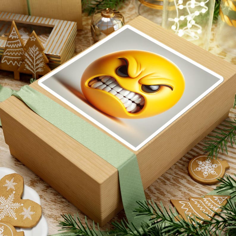 Angry Emoji Kiss-cut Stickers, Fun Laptop Decal, Expressive Sticker ...