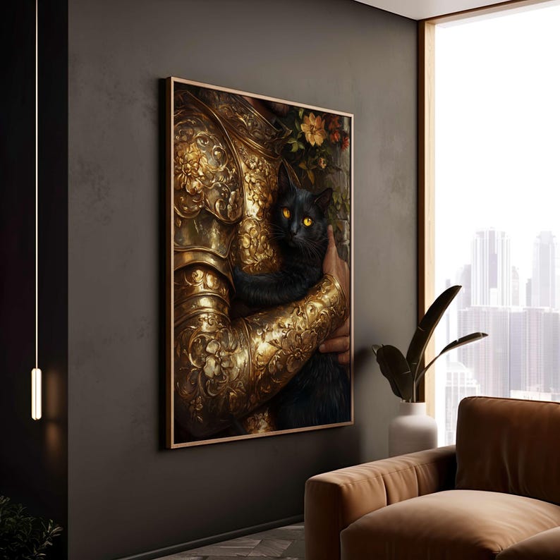 Medieval Knight With a Cat Art Print, Knightcore Fantasy Art, Fantasy ...