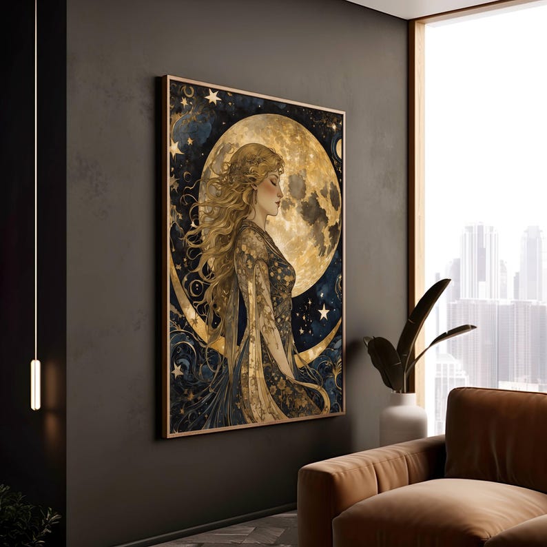 Selene - Art Nouveau Moon Goddess | Mystical Illustration Lunar and ...