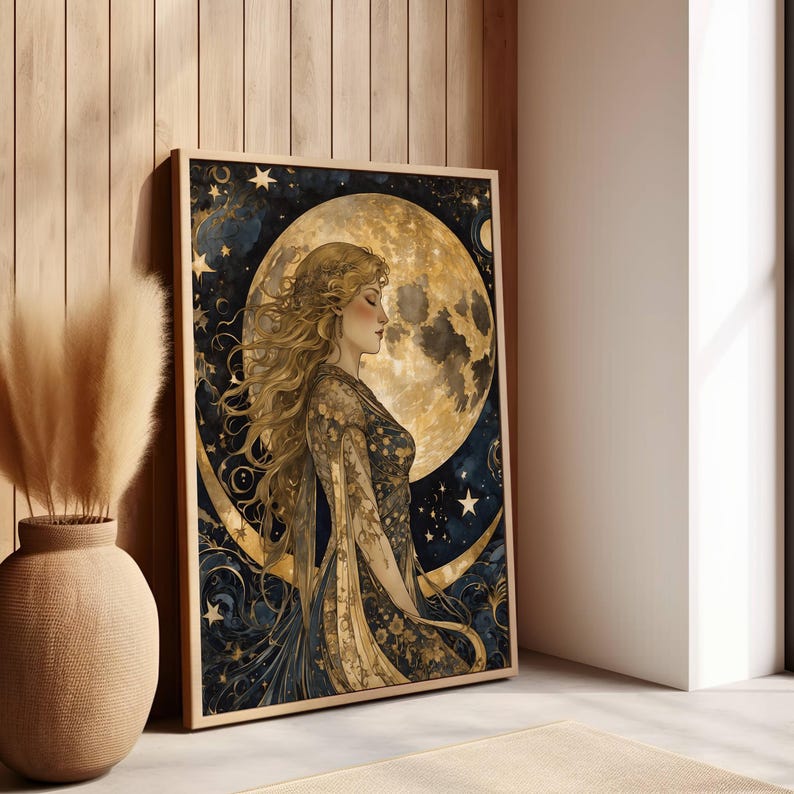 Selene - Art Nouveau Moon Goddess | Mystical Illustration Lunar and ...