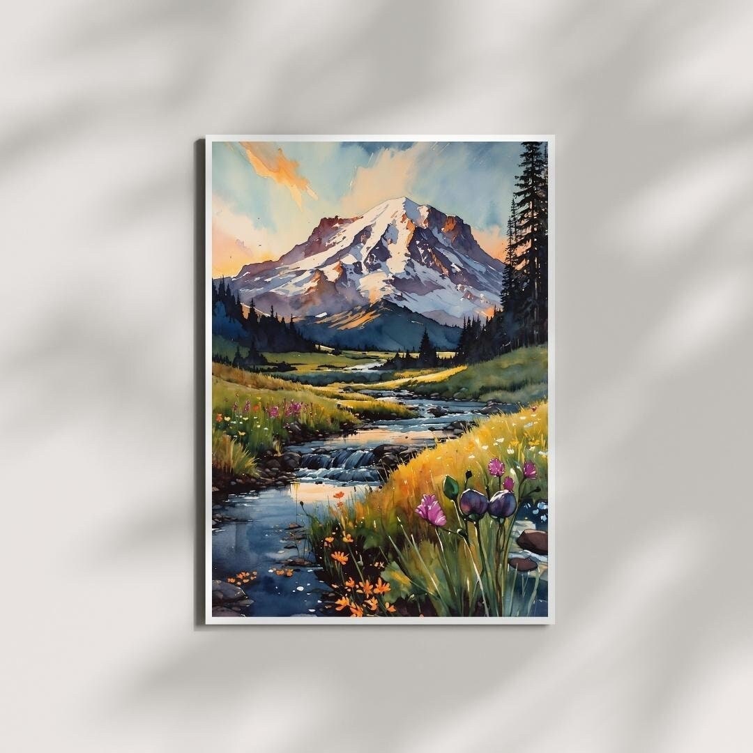 Mount Rainier Painting, Art Print, Poster, National Park Artwork ...