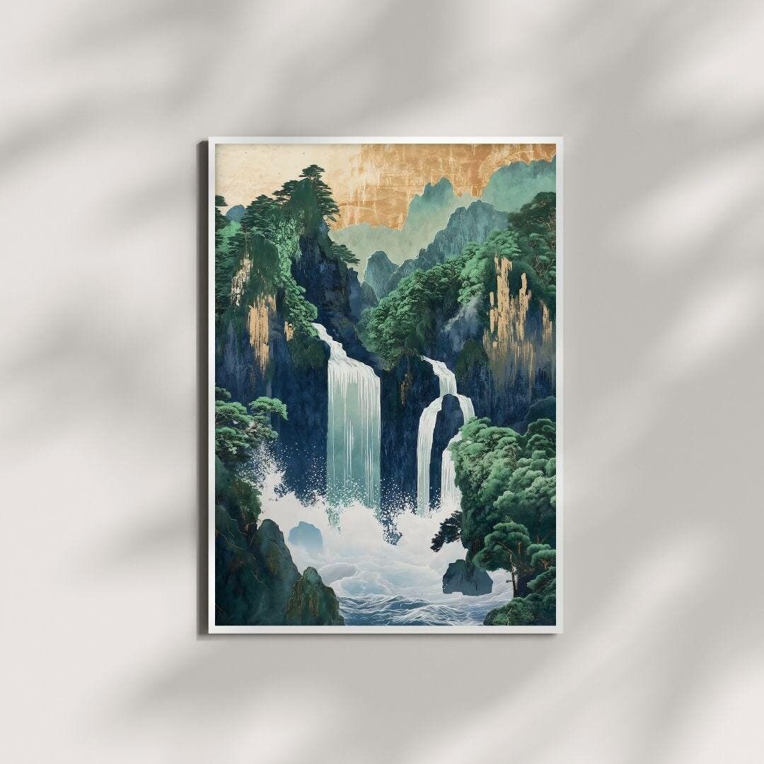 Hokusai Ukiyo-e Japanese Waterfall Wall Art Landscape Poster Print ...