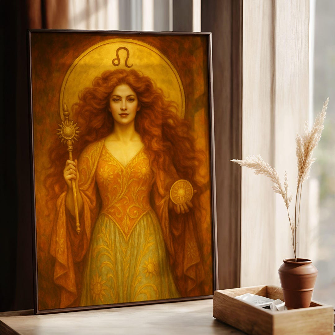 Leo Goddess Poster | Solar Zodiac Art Nouveau Print | Mystical Wall Art ...