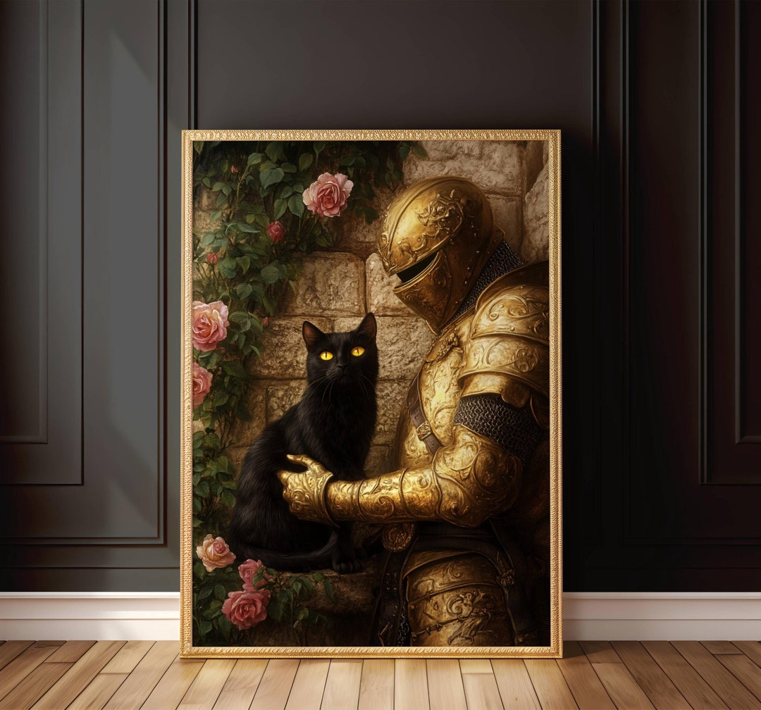 Medieval Knight With a Cat Art Print, Knightcore Fantasy Art, Fantasy ...