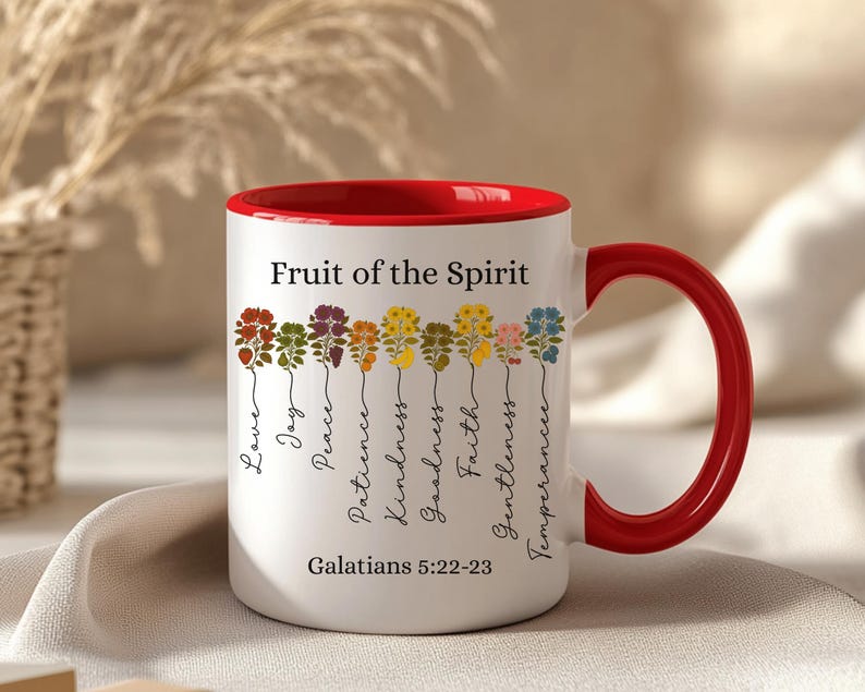 Fruit of the Spirit Christian Mug, Bible Verse Coffee Cup, Scripture ...