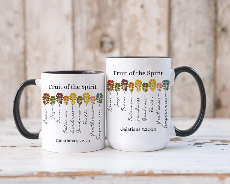 Fruit of the Spirit Christian Mug, Bible Verse Coffee Cup, Scripture ...