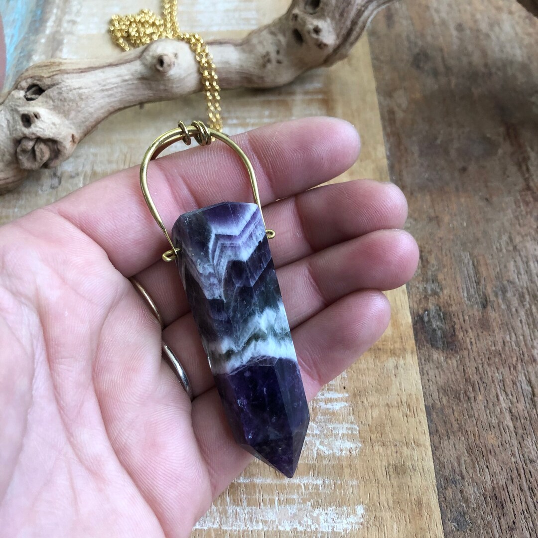Chevron Amethyst Point and Brass Necklace - Etsy
