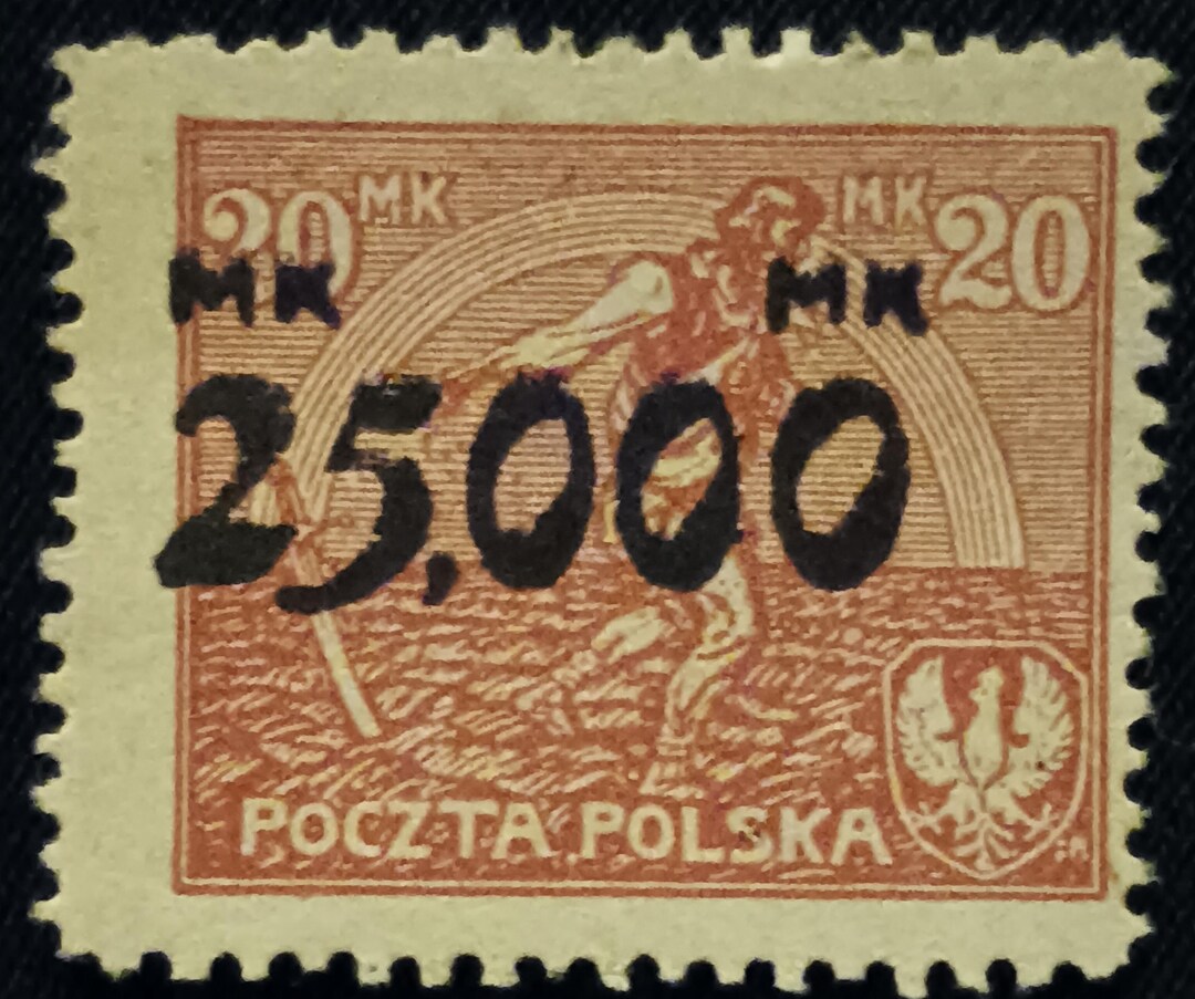 Vintage Polish Stamp. 1923.rose Red Overprinted. 25,000MK " SOWER ...