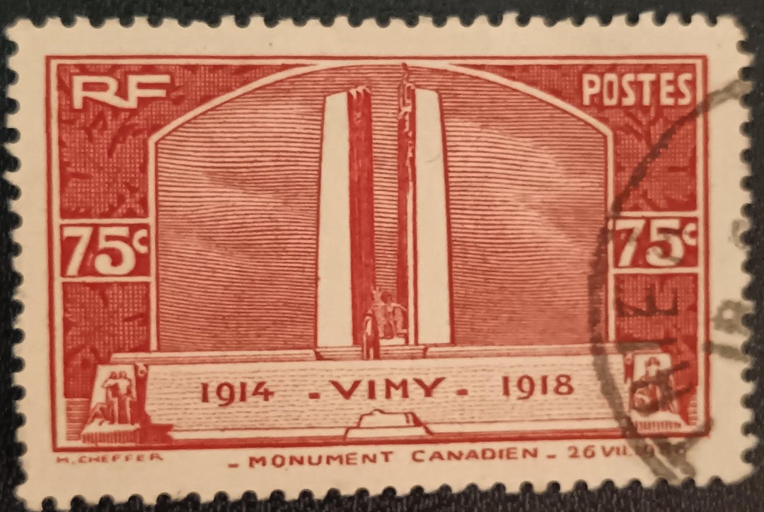 Vintage French Stamp. 1936. Vimy Ridge Canadian WW1 Memorial. 75 Cents ...