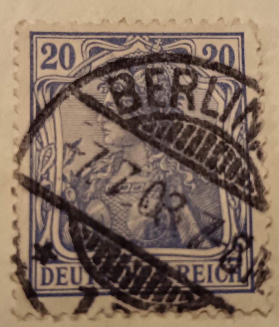 Vintage German Stamp Deutches Reich. 20 Pfennig. Blue. Good Used ...