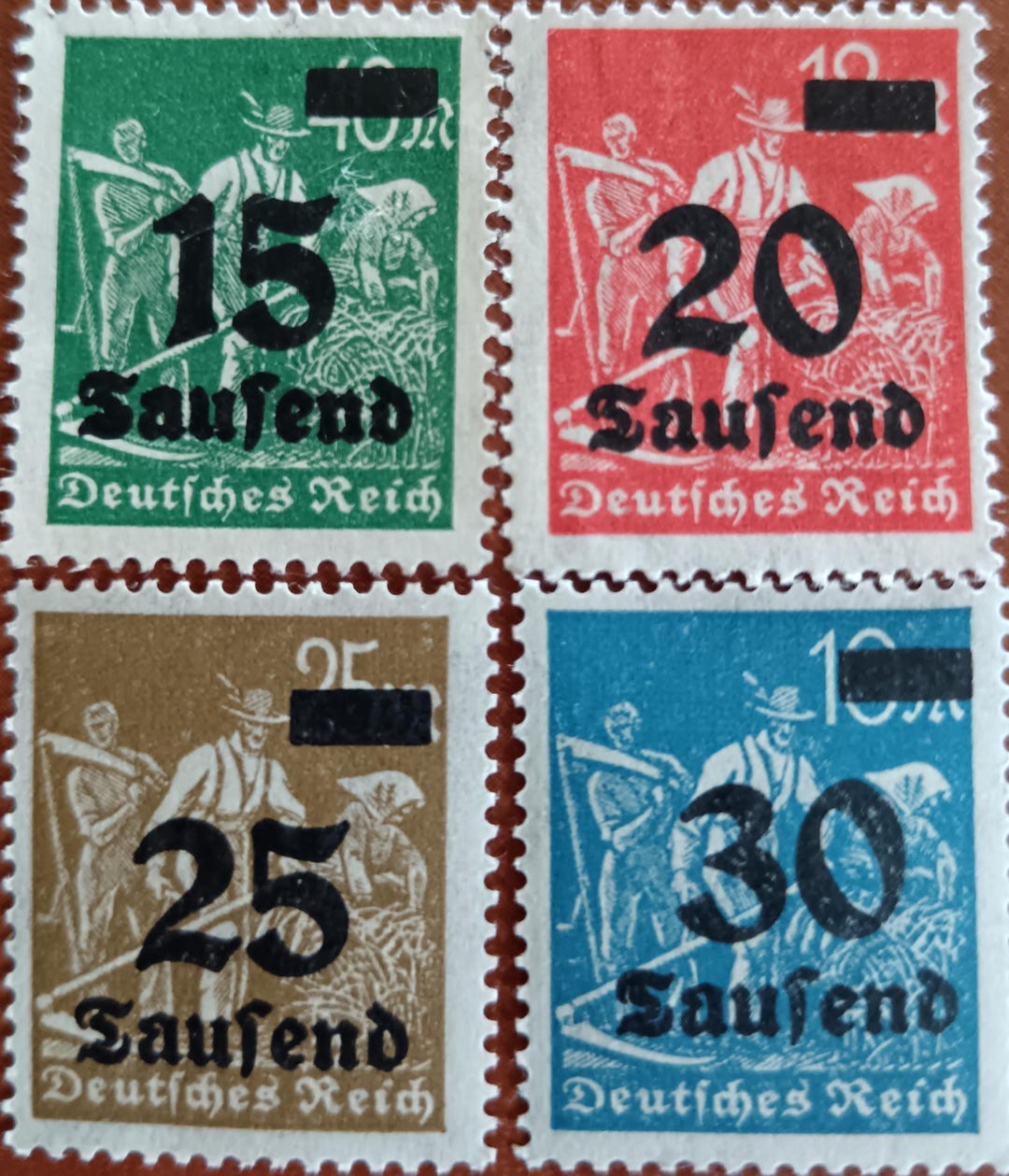 Vintage German Stamps. 1923 German Occupation. Tausend on Mark. Farming ...