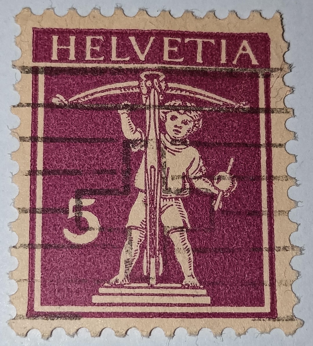 VINTAGE Swiss Stamp Tell Helvetia 1910. Good Used Condition. Burgandy ...