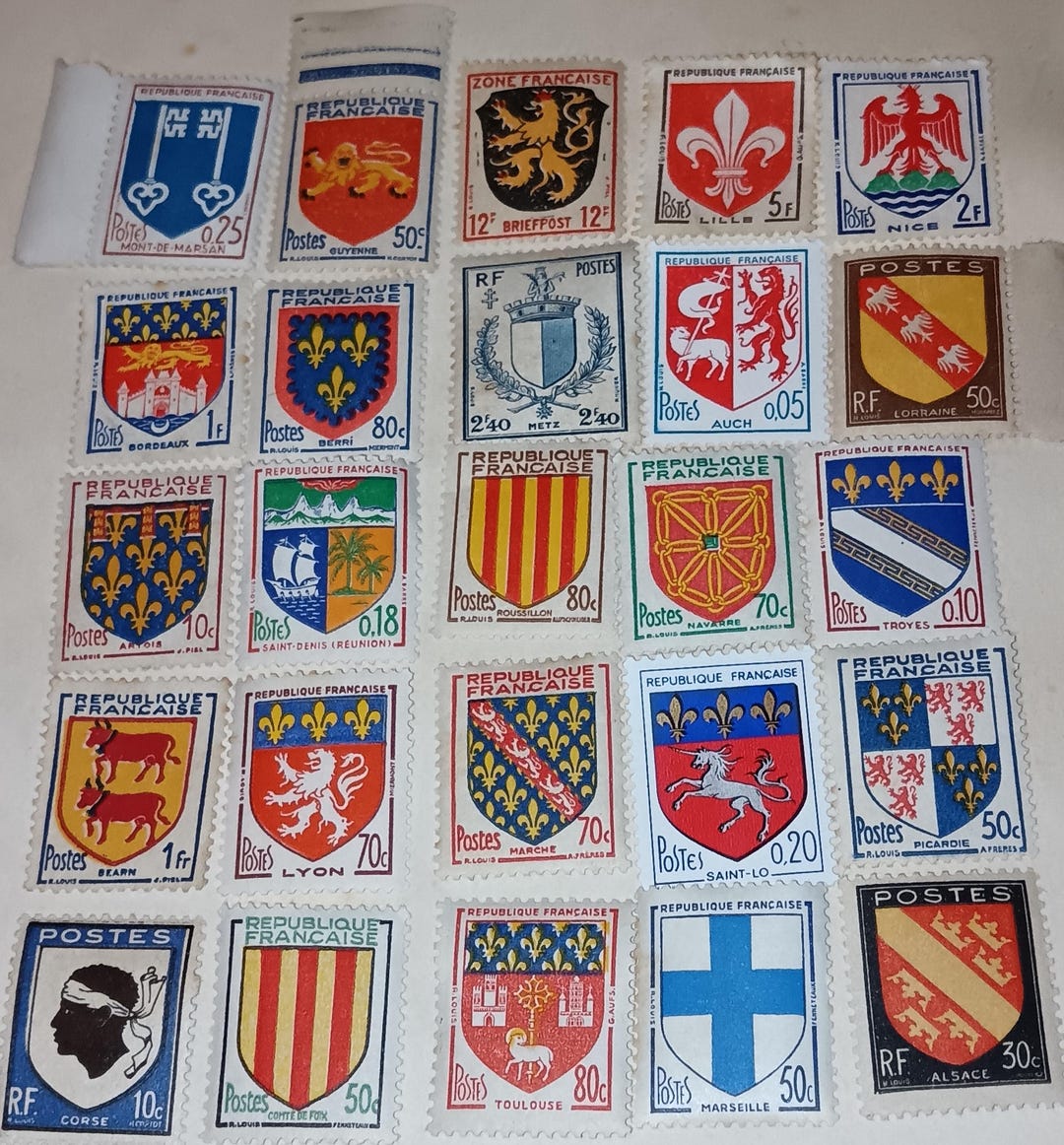 Vintage French Shield Stamps. Lot of 25. Unused Condition. Various ...