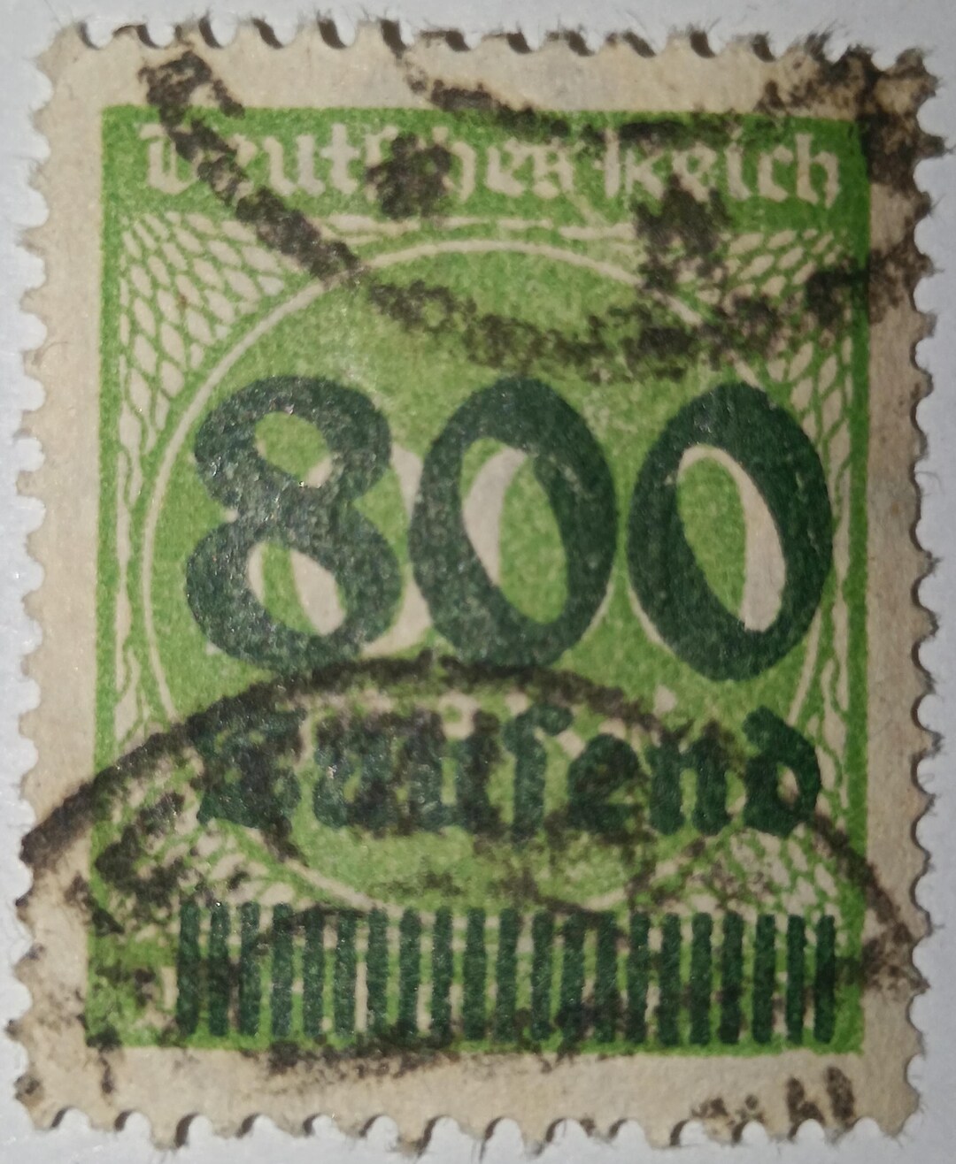 Vintage German Stamp. 1920's Overprint. 800/1000 Mark. Green. Good Used ...
