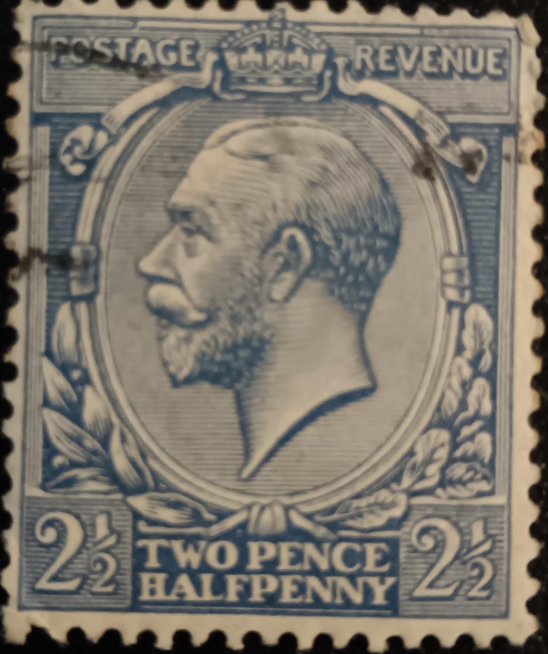 Vintage British Stamp. 1916. King George V. 2 Pence Half Penny. Blue ...