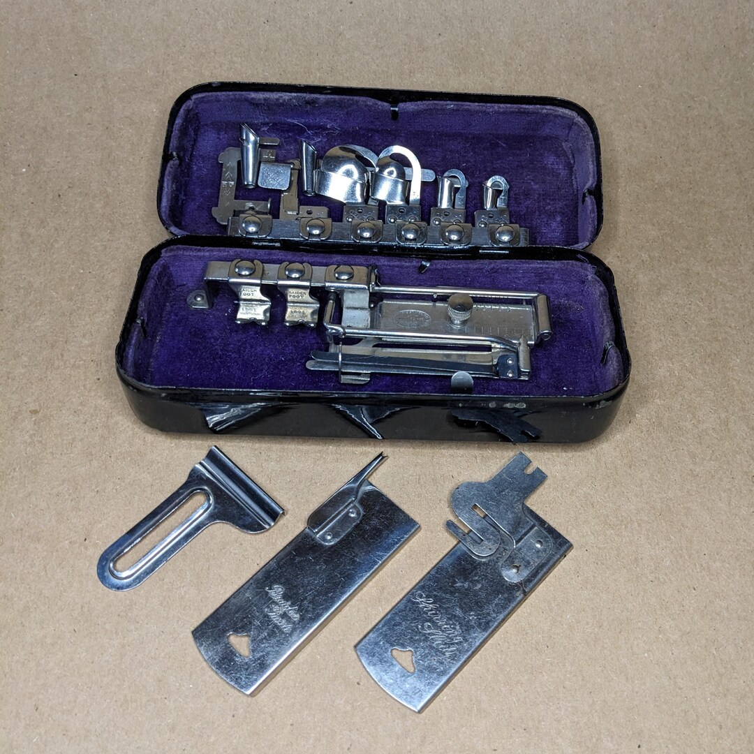 Antique new Williams Sewing Machine Attachments Set in the Metal Box ...
