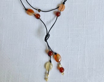 Black Agate Lariat Necklace - Etsy